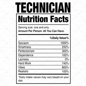 Technician Nutrition Facts SVG | Sarcastic Nutrition Facts SVG ...