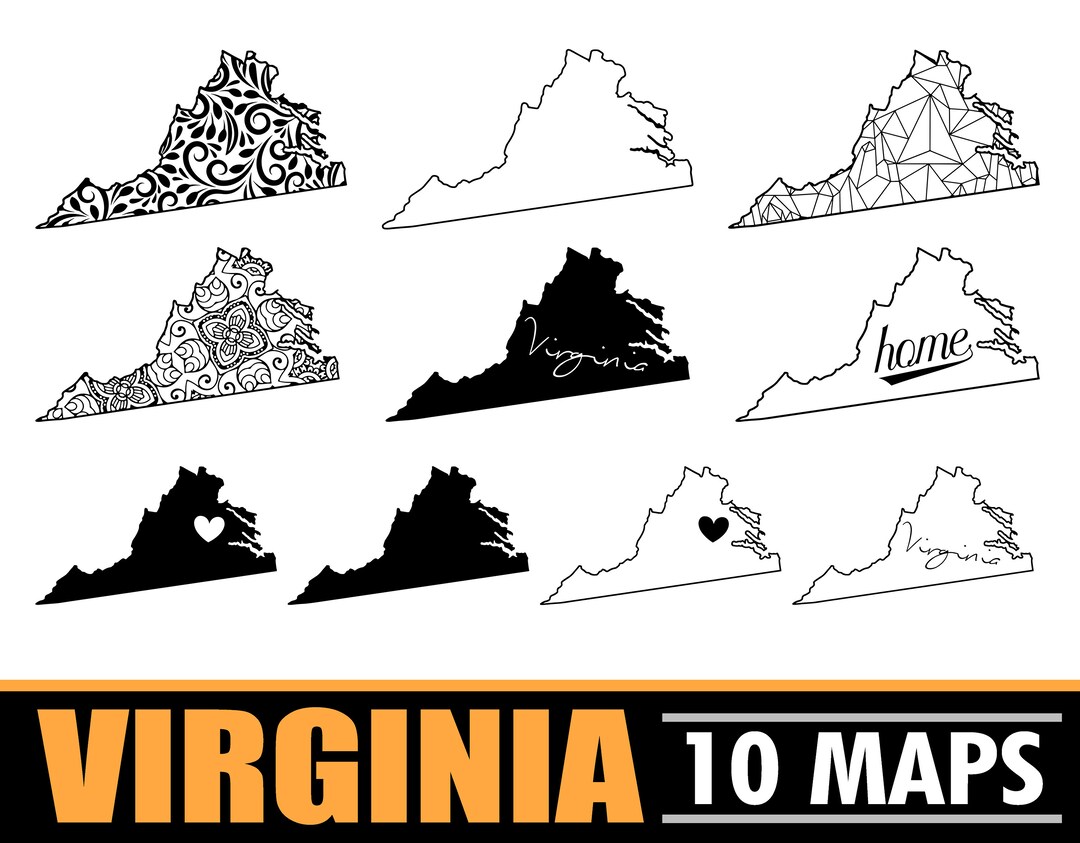 Virginia State Map SVG Map Bundle Easy Cut Digital File Virginia ...