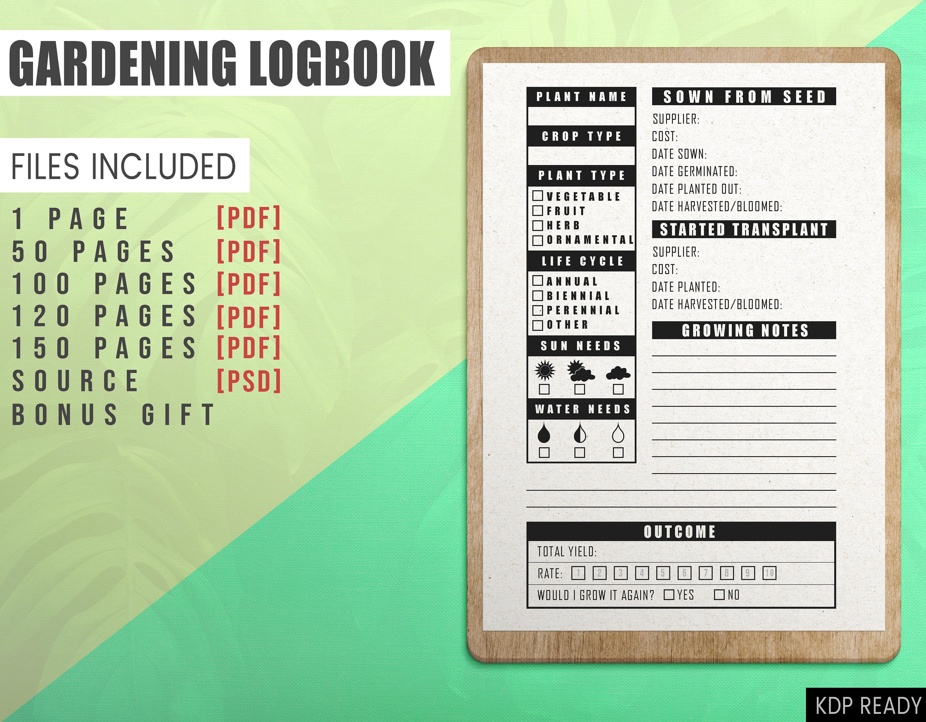Gardening Logbook PDF- Easy Print 6 X 9" Template - Home Planting ...