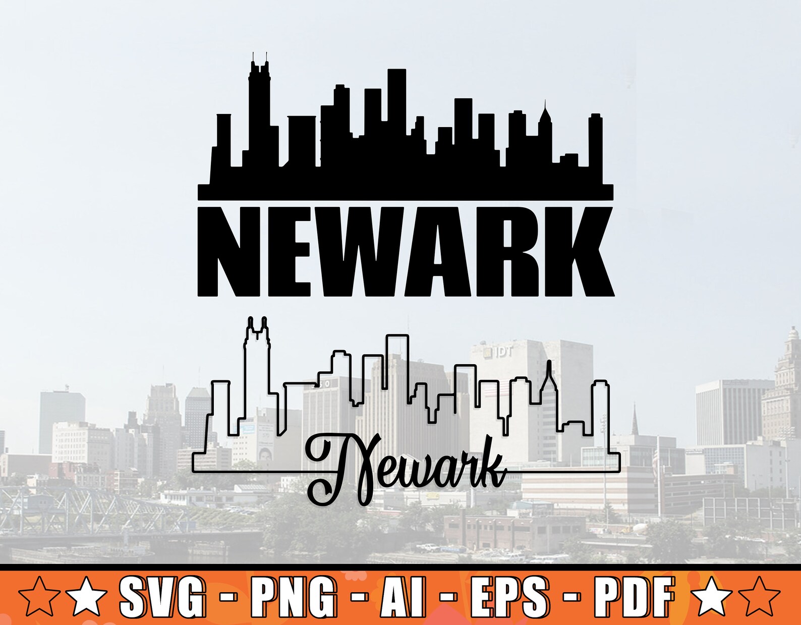 Newark Skyline SVG With Extra Outline Design Northeastern | Etsy