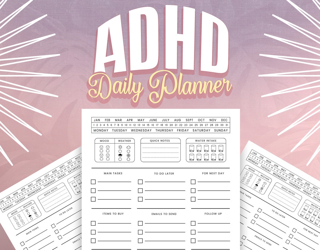 ADHD Daily Planner PDF - Easy Print in 3 Sizes | A4 - A5 - Letter 8 ...