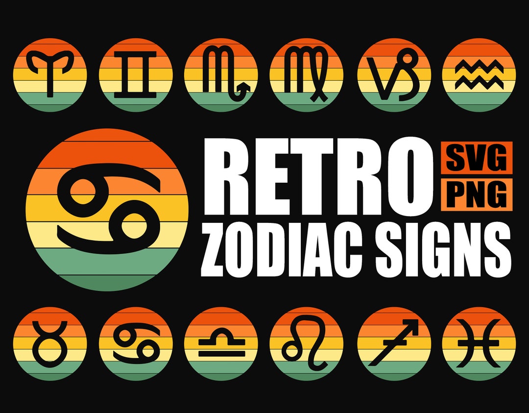 Vintage Zodiac Signs Retro Designs Bundle All 12 Retro Astrology Signs ...