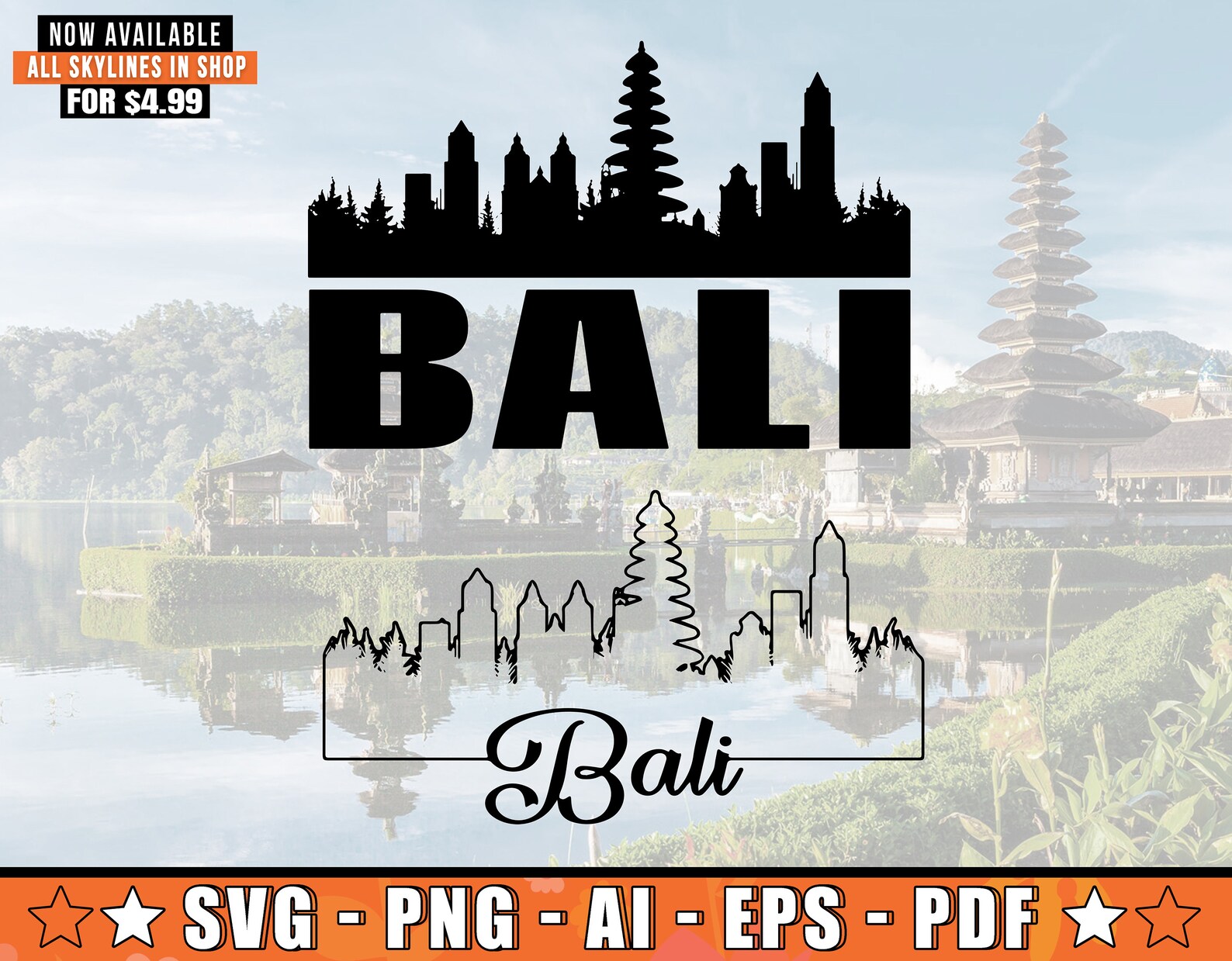 Bali Skyline SVG mit extra Umriss Design Bali Indonesien - Etsy Schweiz