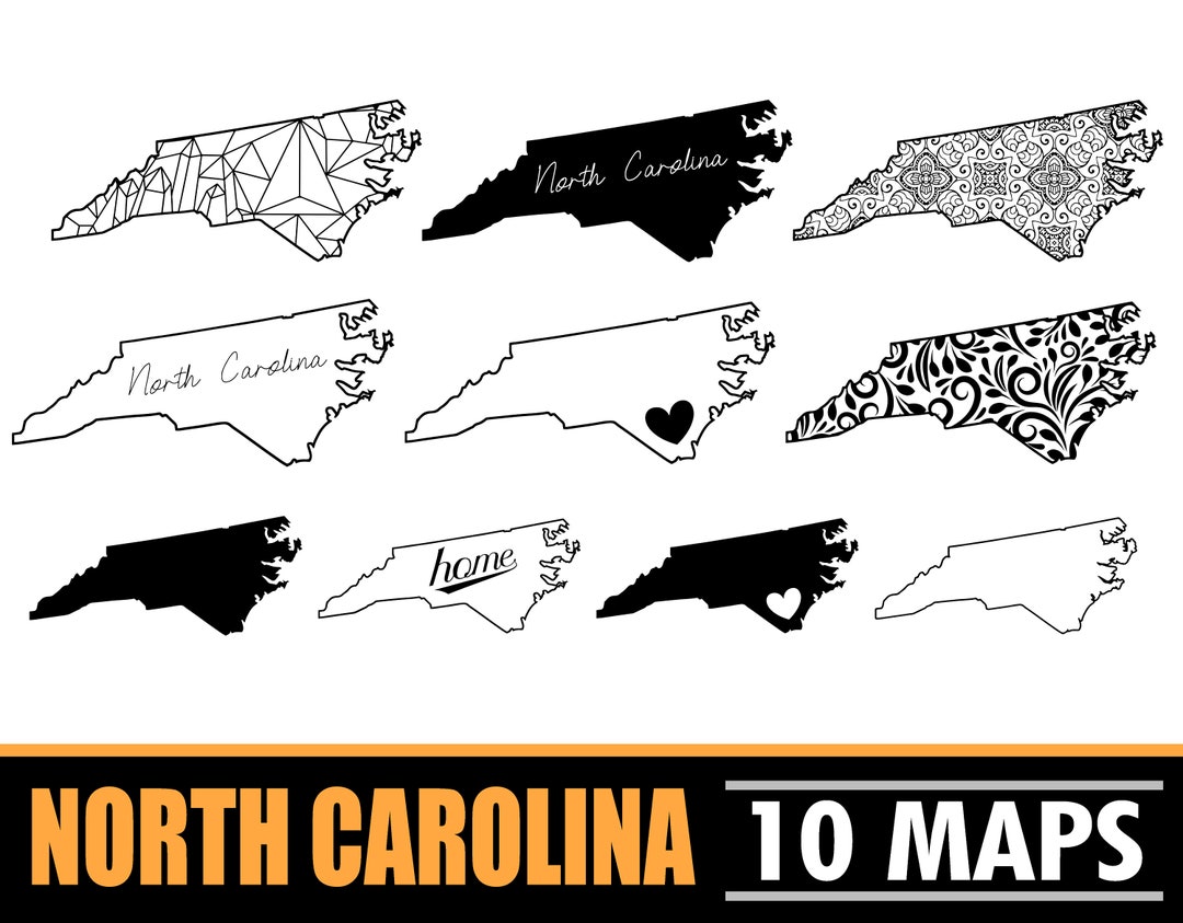 North Carolina State Map SVG Map Bundle Easy Cut Digital File North ...