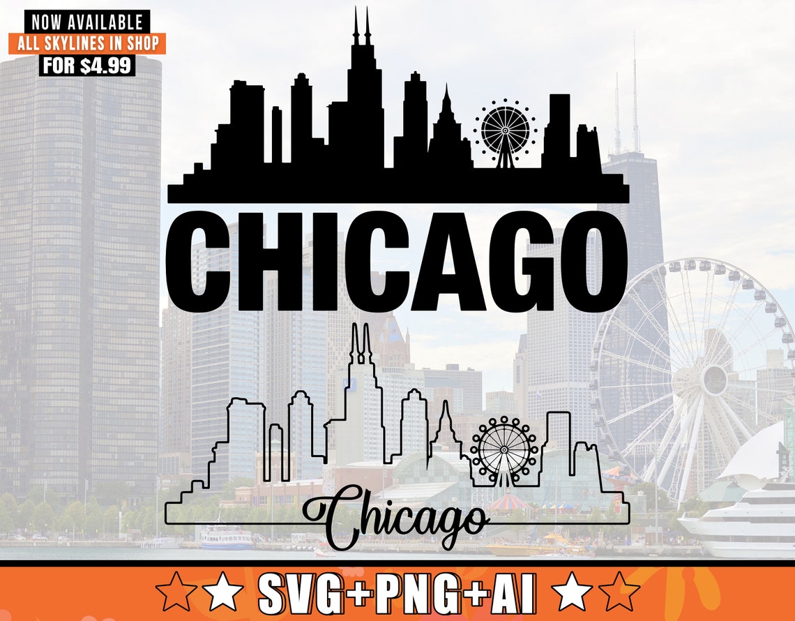 Chicago Skyline SVG With Extra Outline Design | Chicago Illinois ...
