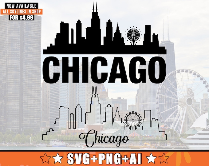 Chicago Skyline SVG With Extra Outline Design Chicago - Etsy