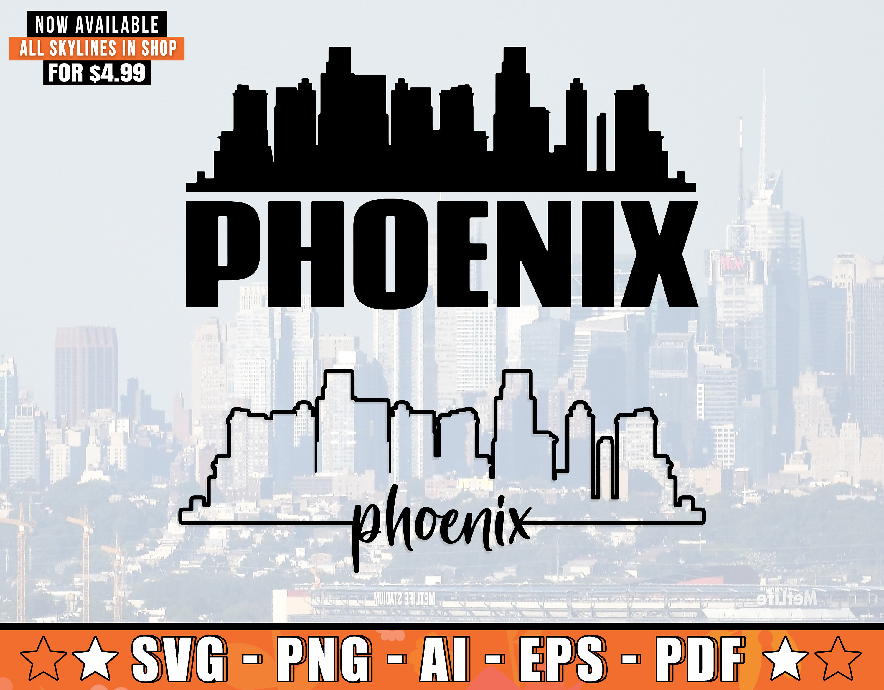 Phoenix Skyline SVG With Extra Outline Design Phoenix - Etsy