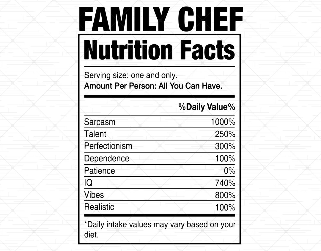 Family Chef Nutrition Facts SVG | Sarcastic Chefs Nutrition Facts SVG ...
