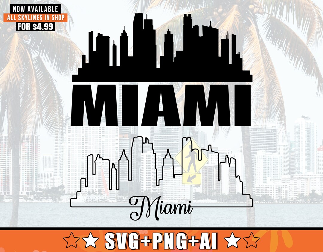 Miami Skyline SVG With Extra Outline Design | South Florida Skyline ...