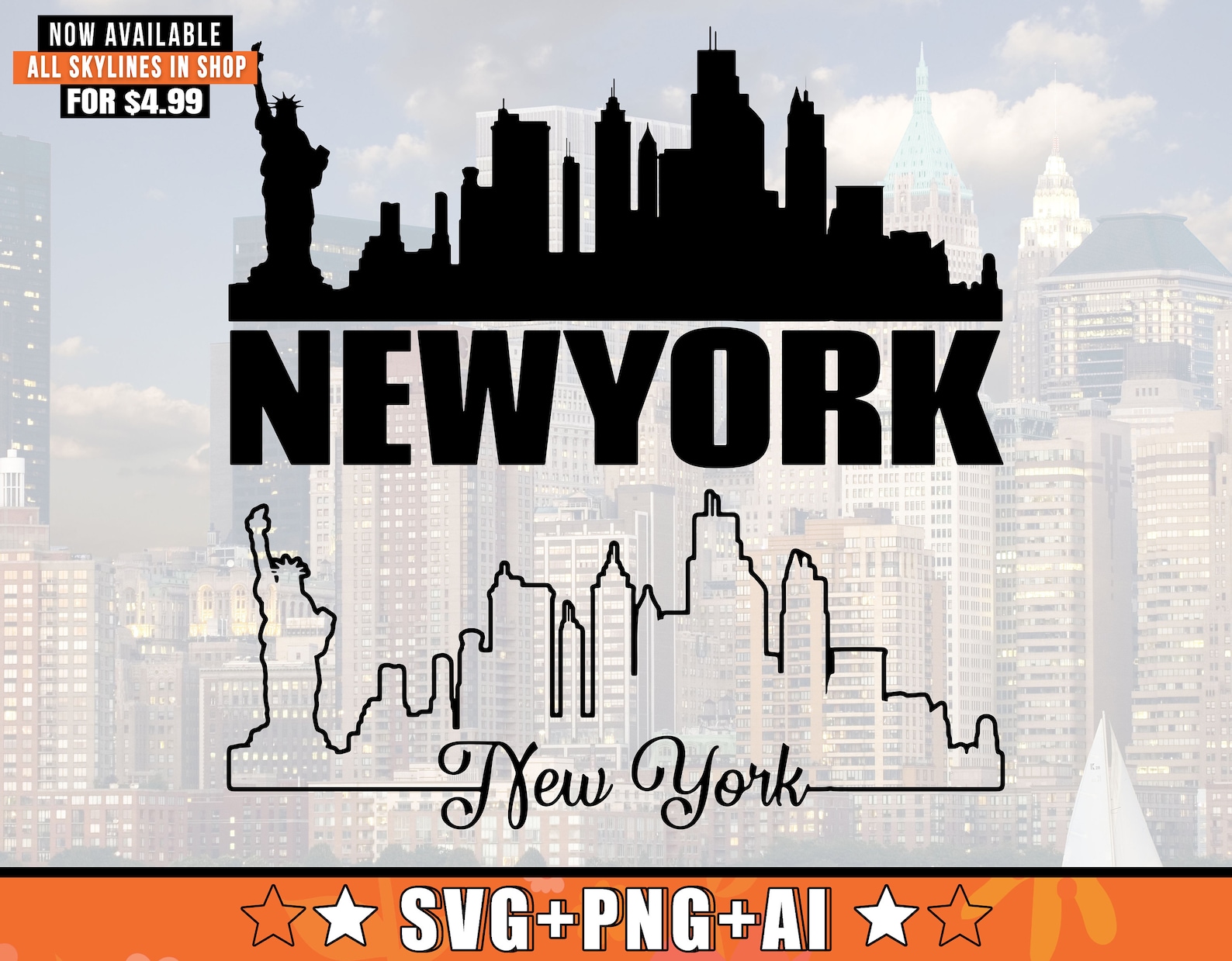 New York Skyline SVG With Extra Outline Design | New York Skyline ...