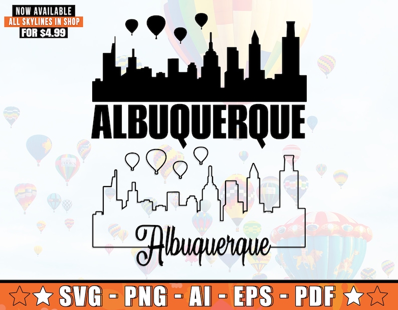 Albuquerque Skyline SVG With Extra Outline Design | Albuquerque New ...