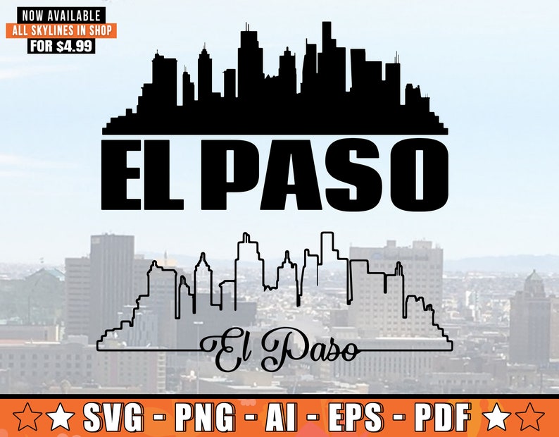 El Paso Skyline SVG With Extra Outline Design El Paso - Etsy