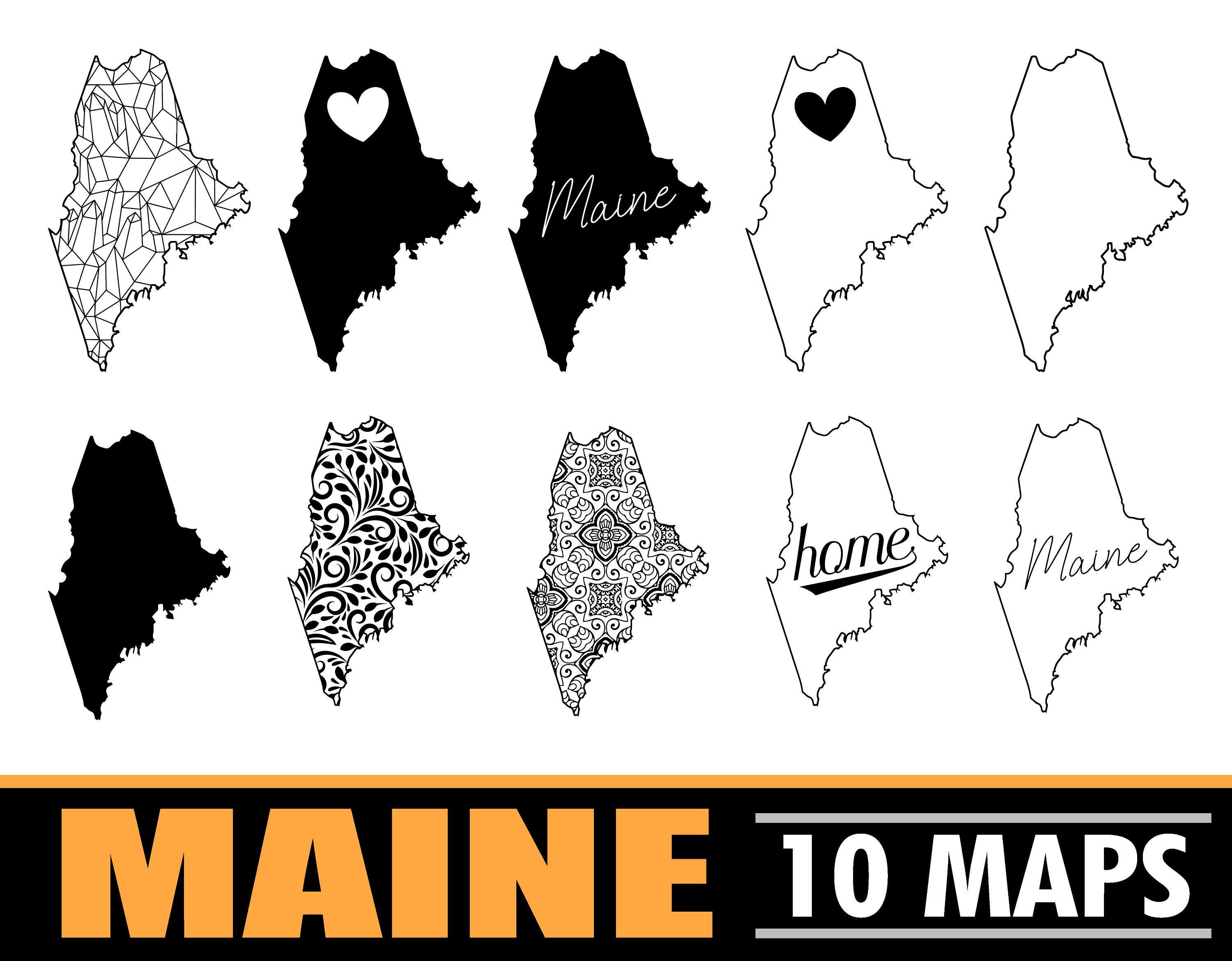 Maine State Map SVG | Map Bundle Easy Cut Digital File | Maine Mandala ...