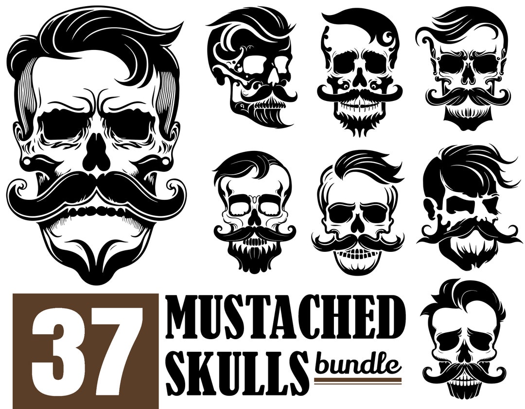 Skulls With Mustache SVG Bundle | Bearded Skulls Digital SVG | Cricut ...