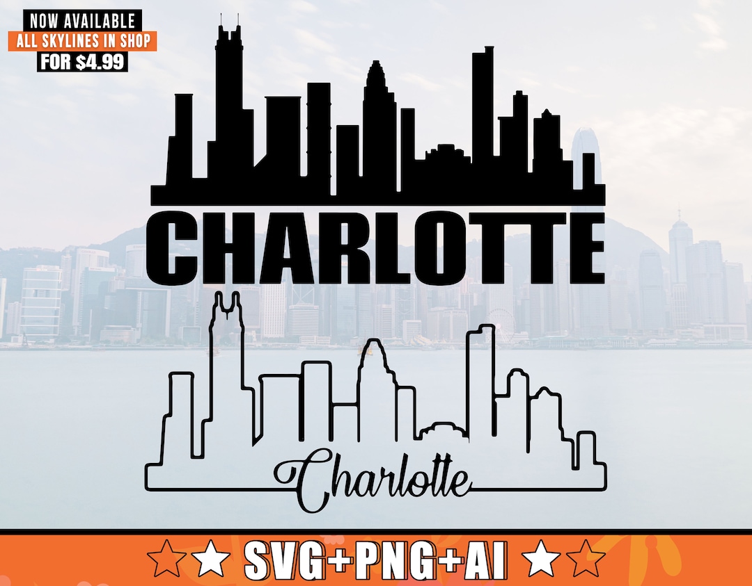 Charlotte SVG North Carolina Skyline With Extra Outline Design ...