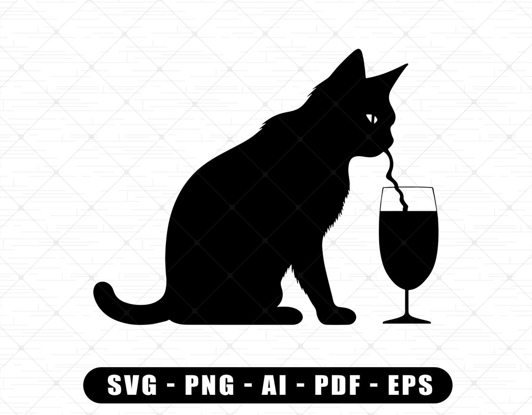Funny Cat Drinking Milkshake SVG | Sarcastic Kitten Wine SVG | Cute Cat ...
