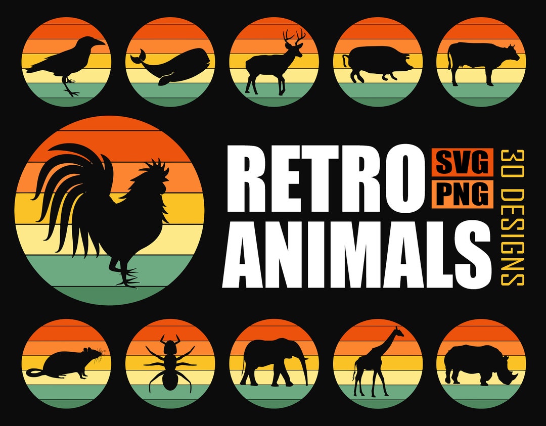 Vintage Animals Retro Designs Bundle | 30 Retro Animals and Pets and ...