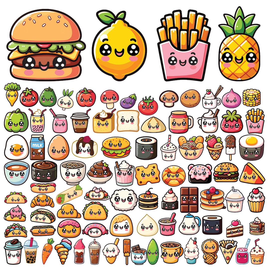 Kawaii Food SVG Bundle , 120 Cute Food SVG for Cricut , Lovely Kawaii ...