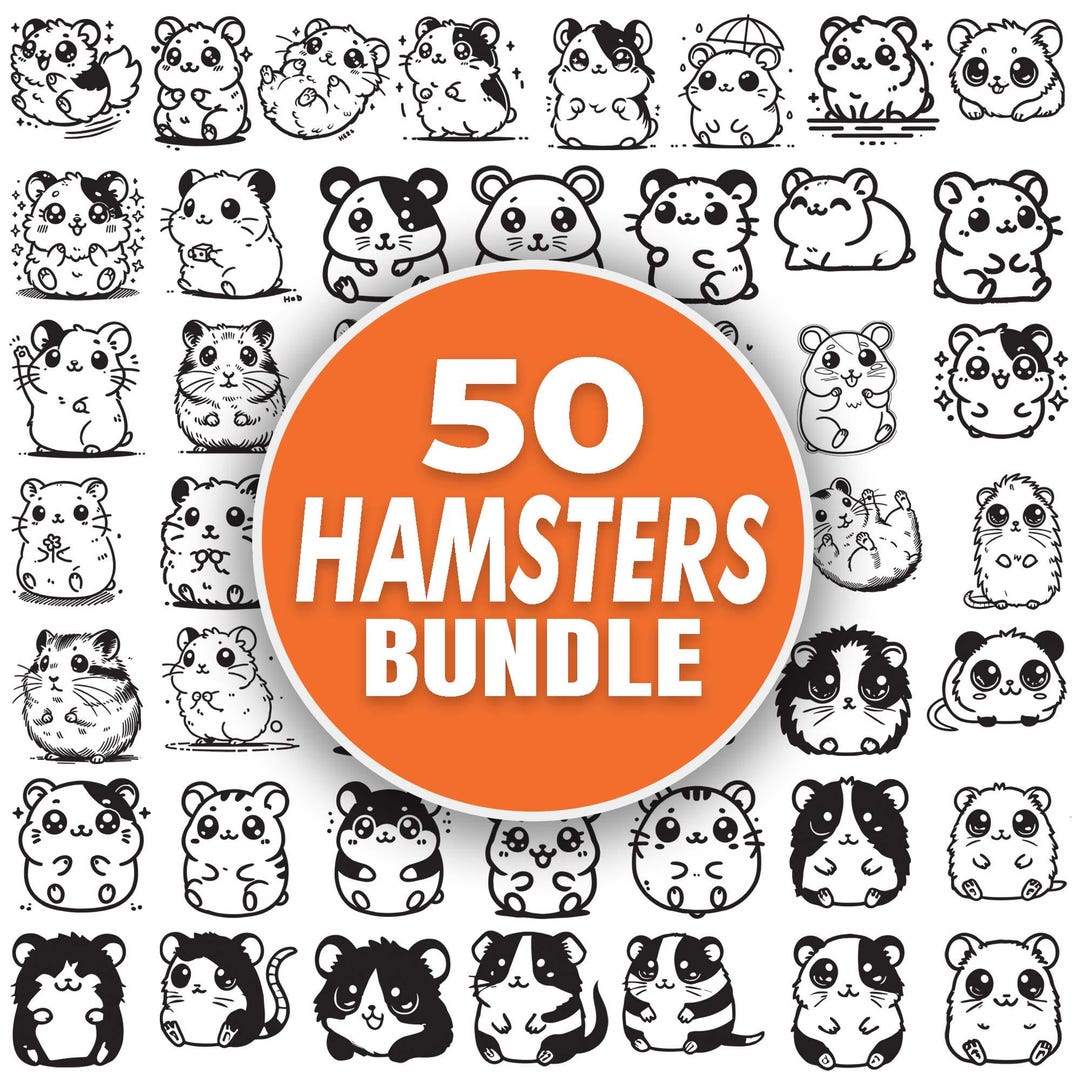 Hamsters SVG Bundle | 50 Hamsters Outline SVG Bundle | Lovely Hamster ...