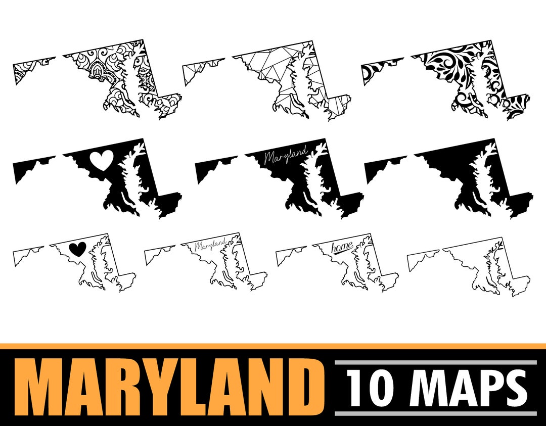 Maryland State Map SVG Map Bundle Easy Cut Digital File Maryland ...