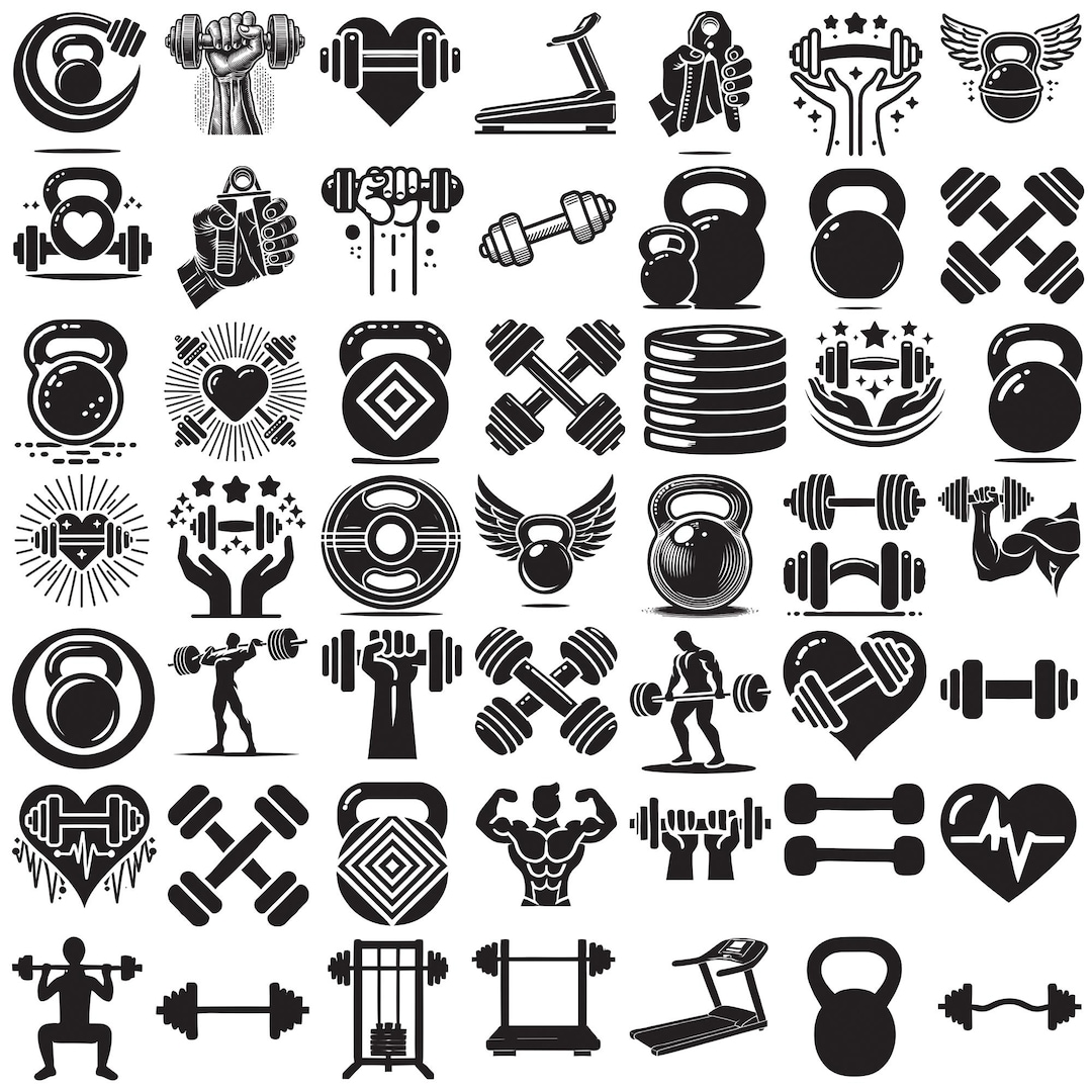 Gym SVG Bundle, 50 Weight Lifting Symbols, Kettle Bell Svg, Power ...