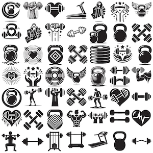 Gym SVG Bundle, 50 Weight Lifting Symbols, Kettle Bell Svg, Power ...