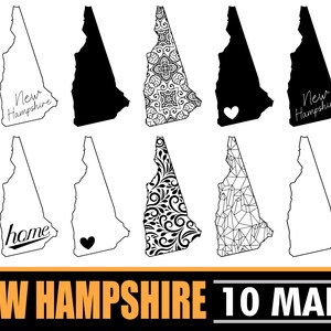 New Hampshire State Map SVG Map Bundle Easy Cut Digital File New ...