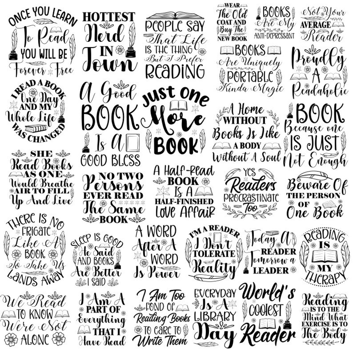 98 Readers Inspirational Quotes SVG Bundle Biggest Reading - Etsy