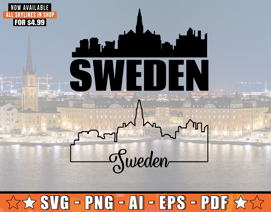 Sweden Skyline SVG With Extra Outline Design | Sweden Scandinavian ...