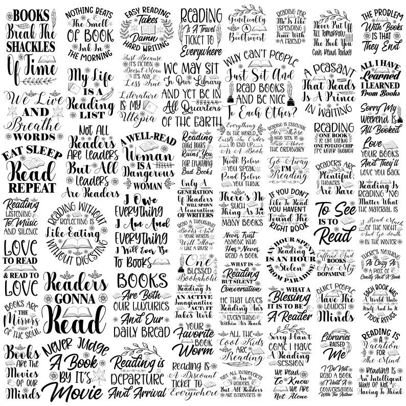 98 Readers Inspirational Quotes SVG Bundle Biggest Reading - Etsy