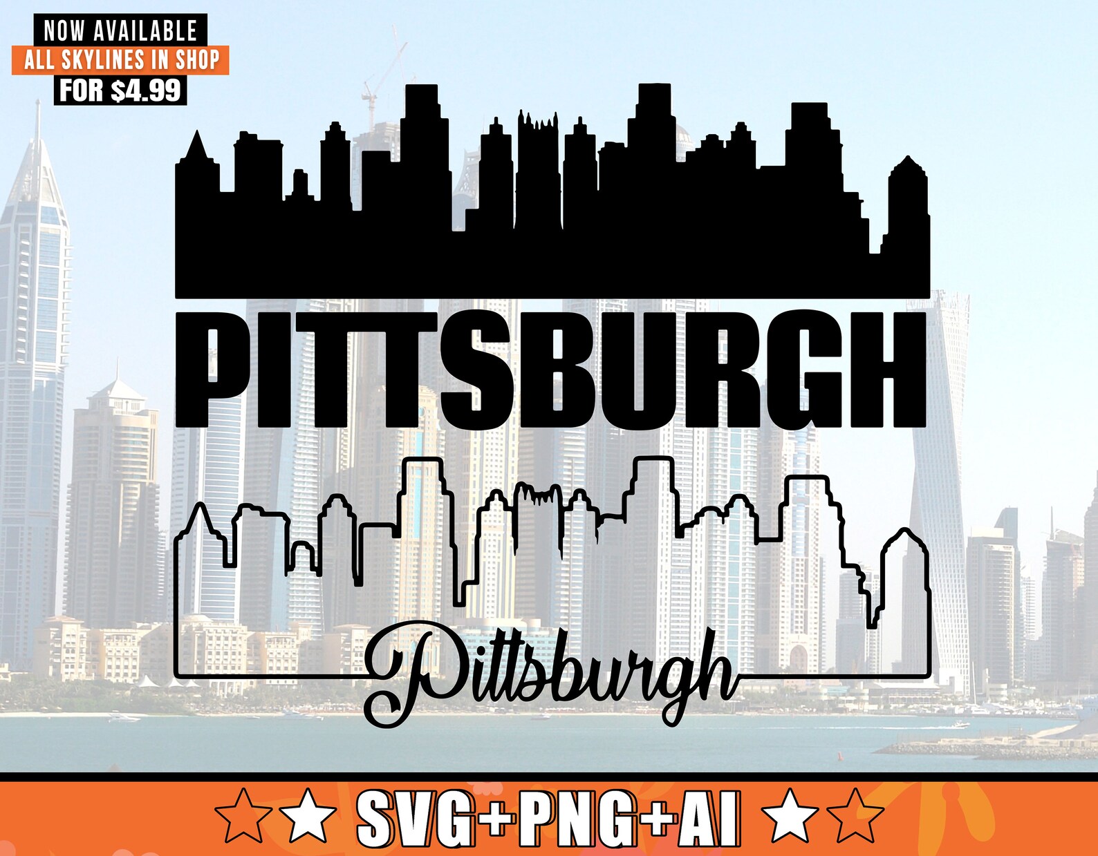 Pittsburgh Skyline SVG With Extra Outline Design Pittsburgh - Etsy