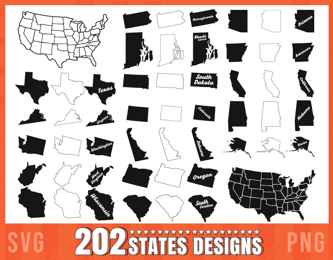 200 United States Map Designs Both Solid and Outline - Etsy