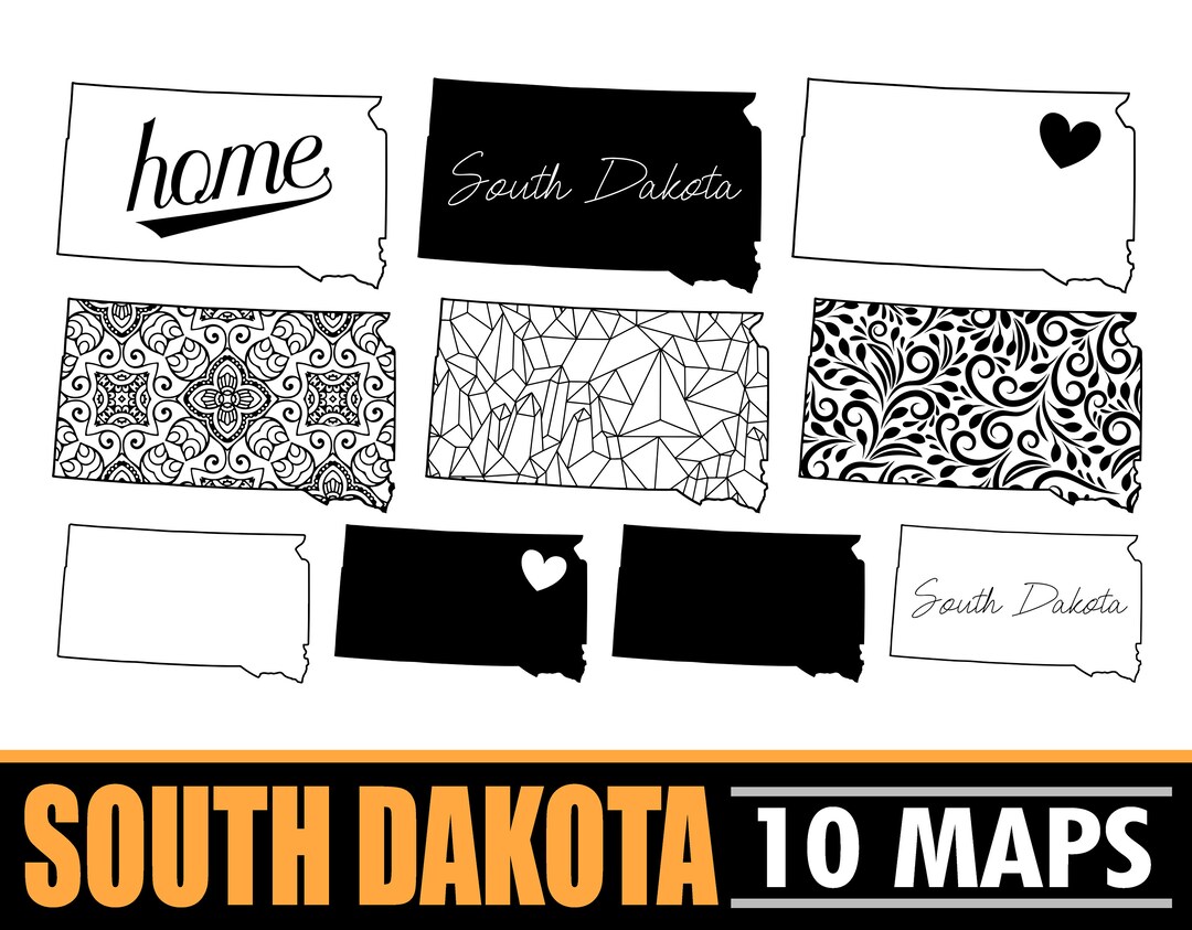 South Dakota State Map SVG | Map Bundle Easy Cut Digital File | South ...