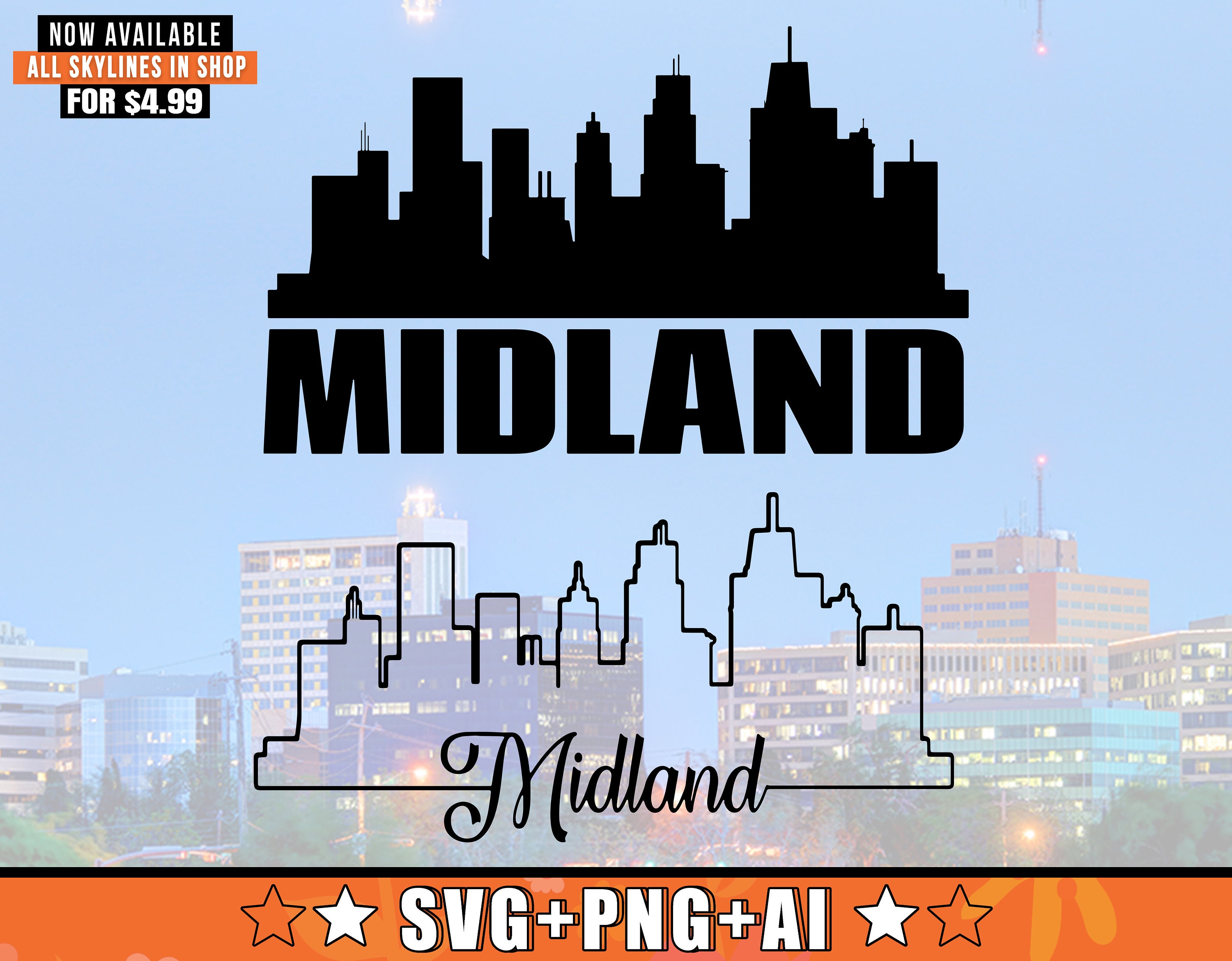 Midland Skyline SVG With Extra Outline Design | Midland Texas Skyline ...