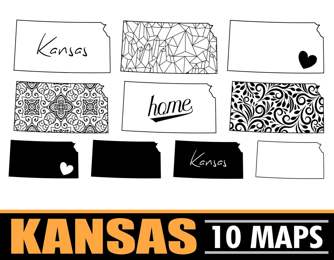 Kansas State Map SVG Map Bundle Easy Cut Digital File Kansas Mandala ...