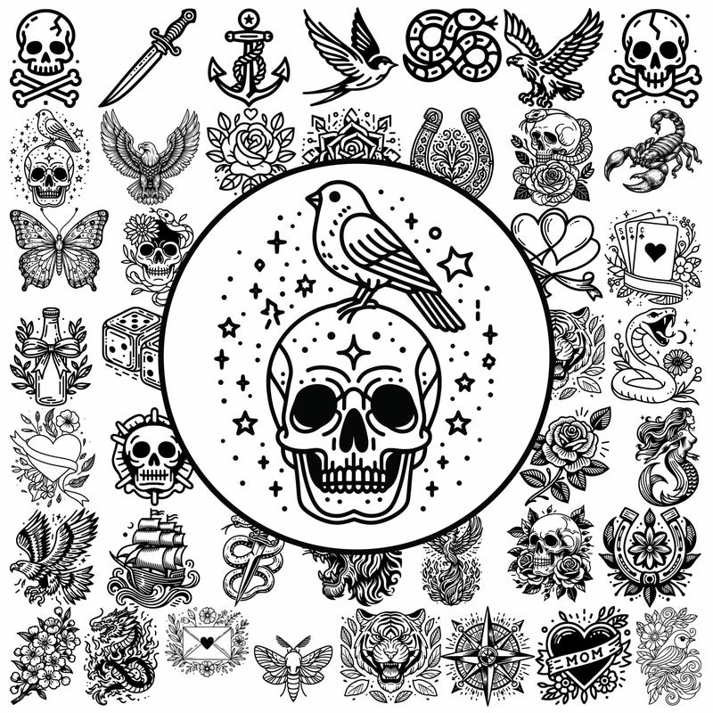 Tattoo Stencil Sheet Skull - Etsy
