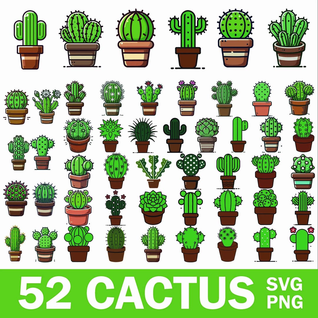 Cactus SVG Bundle , 52 Colored Cactus SVG , Lovely Cacti Stickers ...