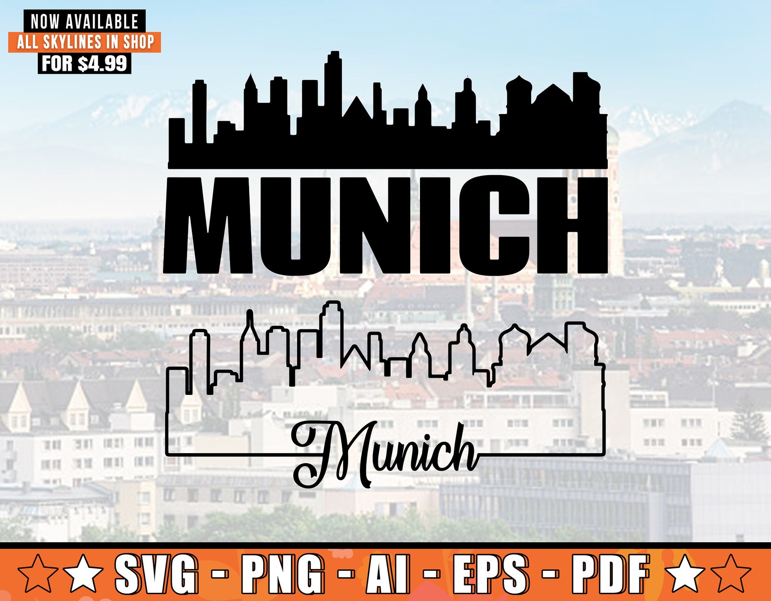 Munich Skyline SVG With Extra Outline Design Munich Germany | Etsy