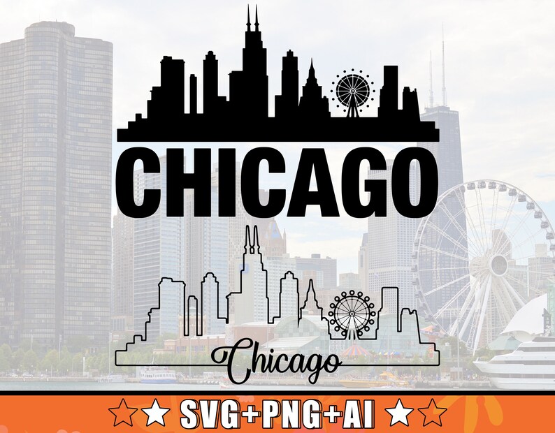 Chicago Skyline SVG With Extra Outline Design Chicago | Etsy