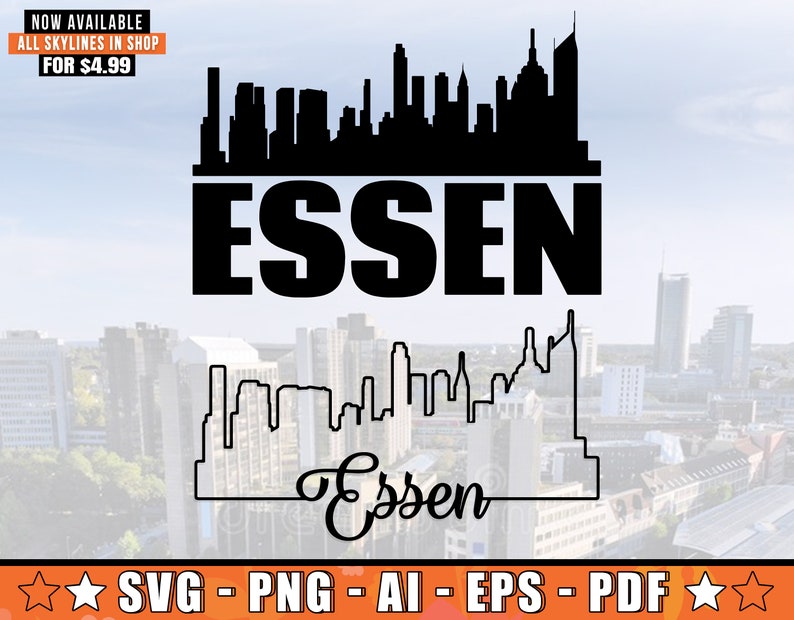 Essen Skyline SVG With Extra Outline Design Essen Germany - Etsy