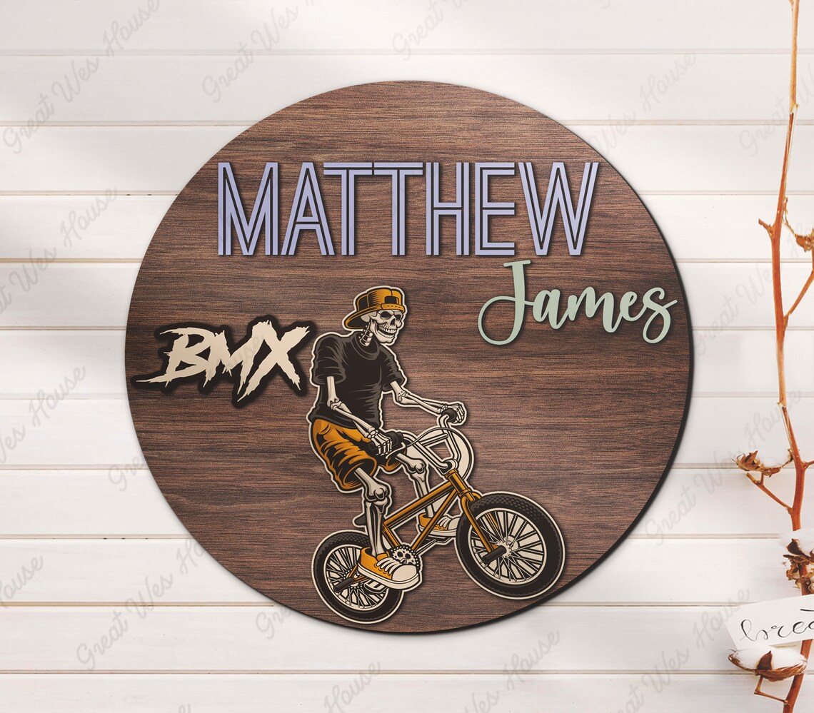 Custom BMX Bike 3D Wood Name Sign Personalized Bicycle Racing Wooden ...