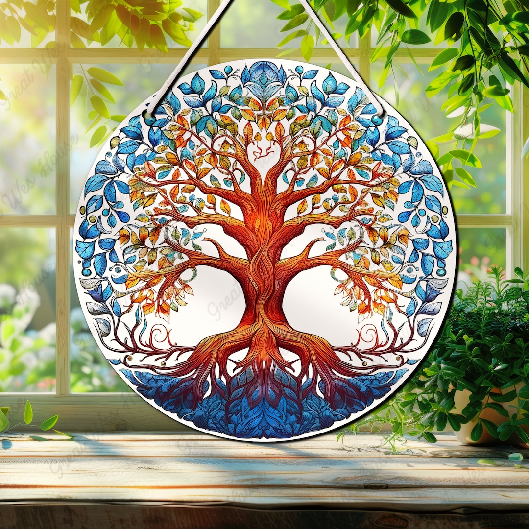 Tree of Life Acrylic Stained Glass Window Hanging Decor, Family ...