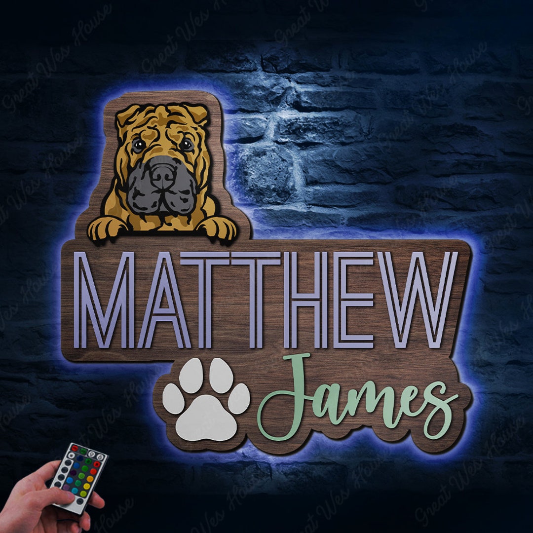 Custom Shar-pei Dog Wood Nursery Name LED Lights Sign Personalized ...