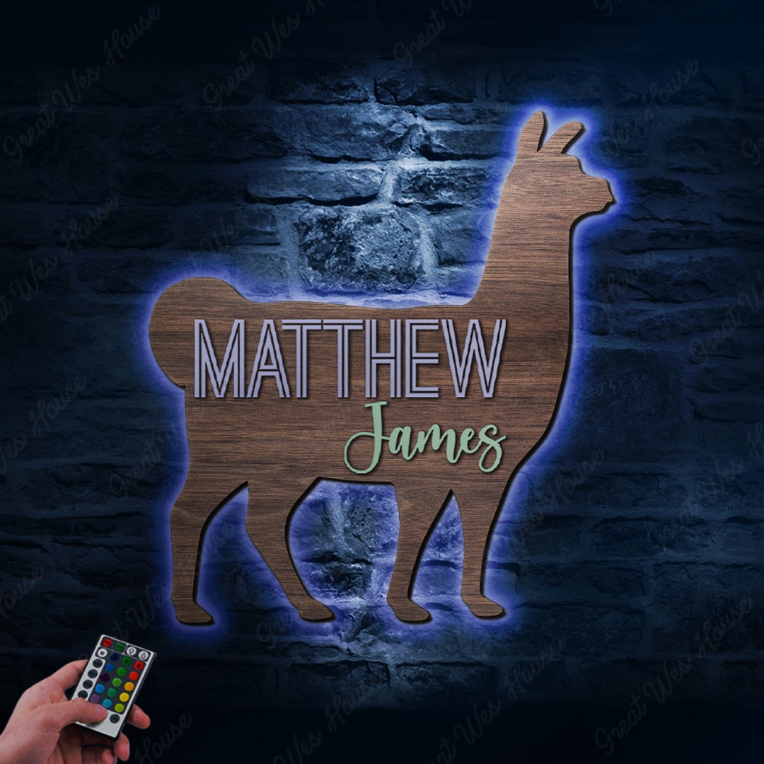 Custom Llama Animal 3D Wood Nursery Name LED Lights Sign Personalized ...
