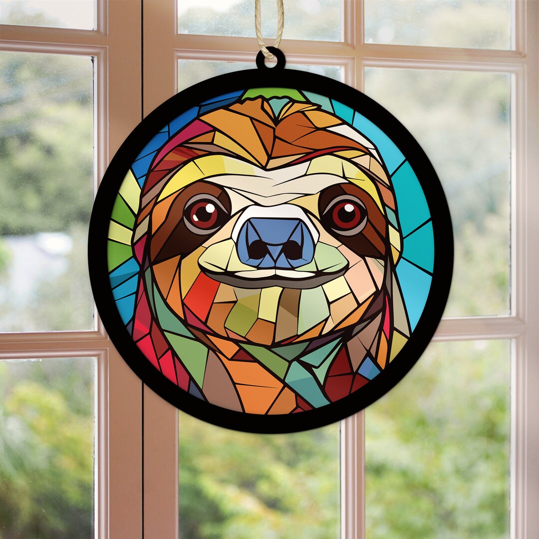 Faux Stained Glass Sloth Decor Pet Memorial Suncatcher Loss of Pet ...