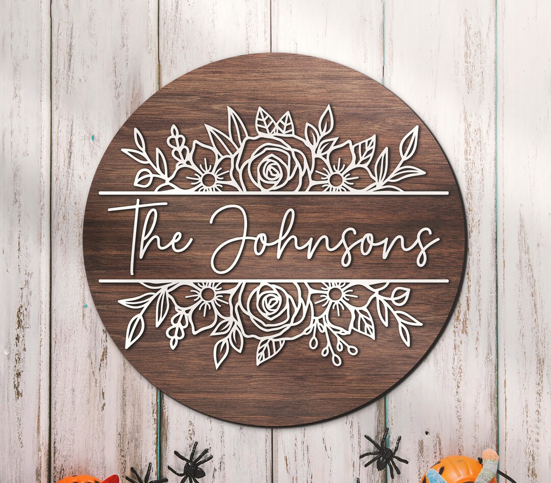 Custom Family Name Sign Personalized Large Wooden Floral Flower Wedding ...