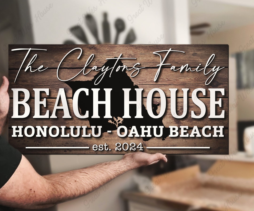 Custom Oahu Beach Family Cabin Name Wood Sign Personalized Honolulu ...