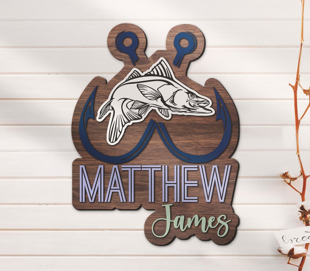 Custom Snook Fishing Hook Wood Nursery Name Sign Personalized Fisherman ...