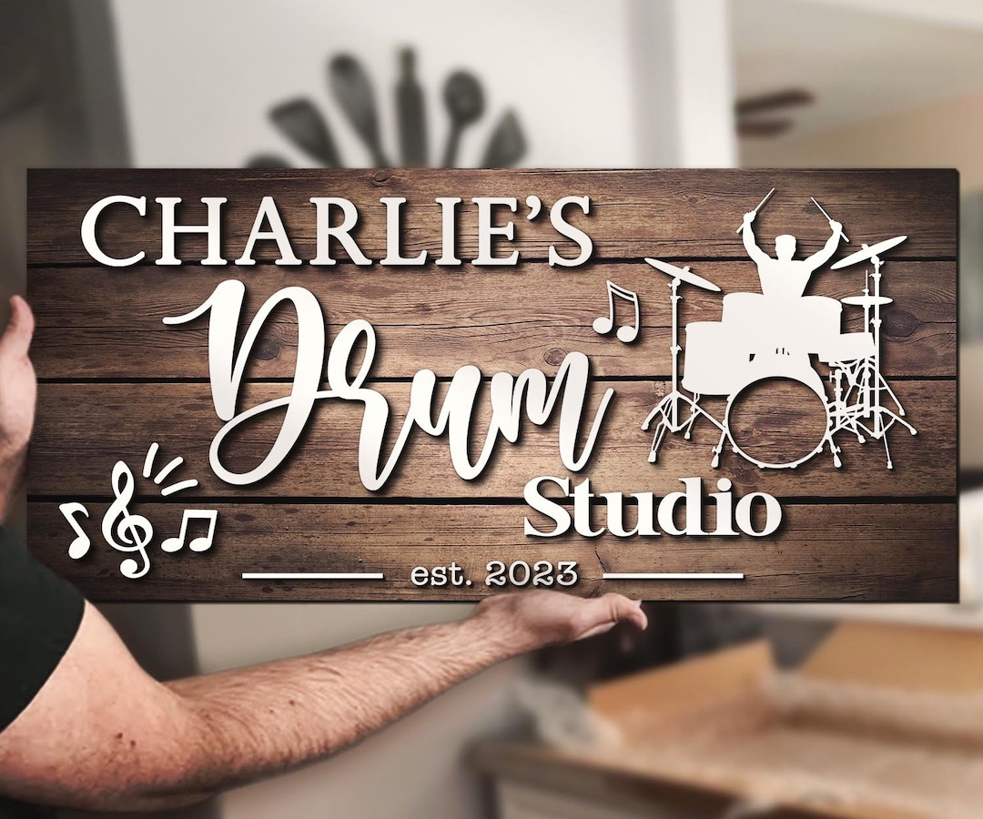 Custom Drum Studo Wood Name Sign Personalized Drummer Music Player ...