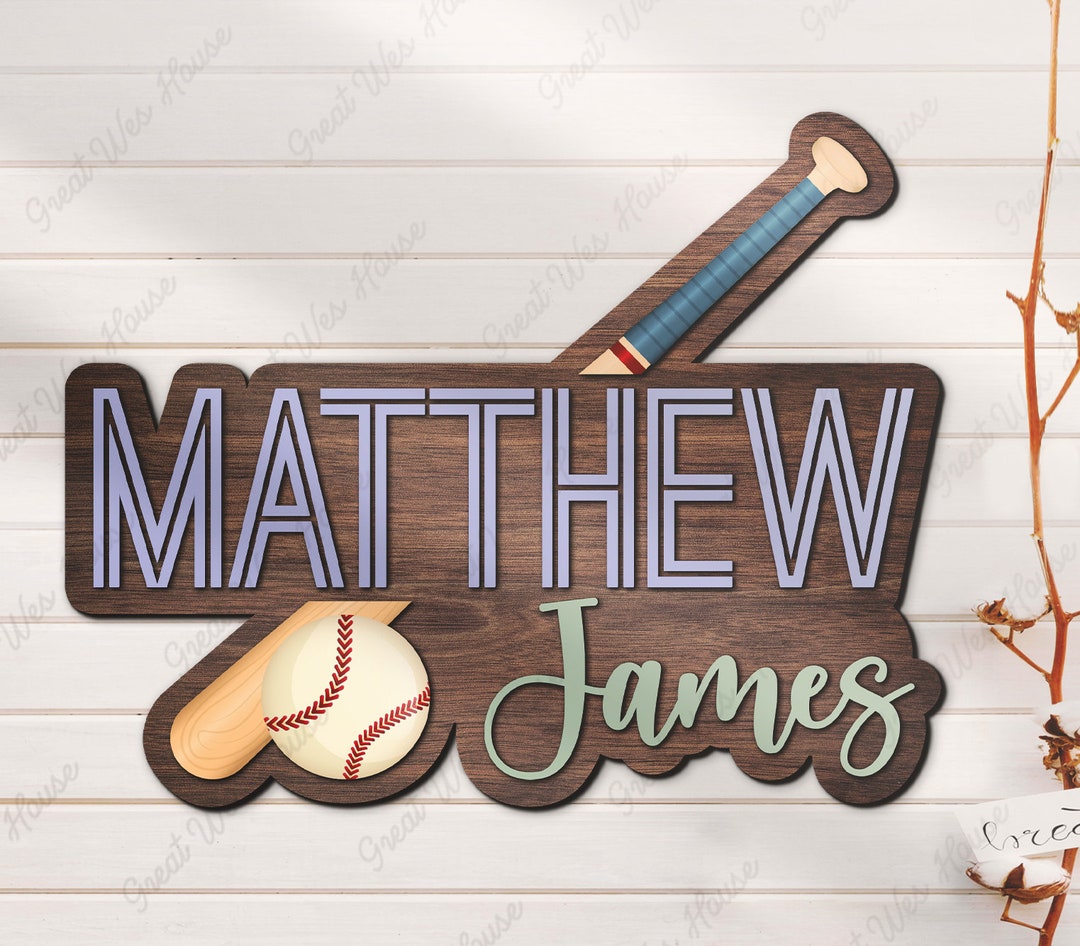 Custom Baseball Ball 3D Kid Wood Nursery Name Sign Personalized Large ...